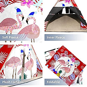 enheng Small Pet Hideout Merry Christmas Hat Flamingo Palm Hamster House Guinea Pig Playhouse for Dwarf Rabbits Hedgehogs Chinchillas