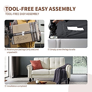 Husbedom 60.6 Inches Loveseat Sofa, Velvet Small Couches for Small Spaces, Comfy Couch for Living Room, Bedroom, Apartment, Studio, Cream Beige Couch