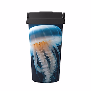Insulated Coffee Mug Jellyfish 17oz Double Wall Vacuum Stainless Steel Tumbler With Leak-Proof Lid And Handle, Cute Travel Thermos Mug For Cold Hot Drinks