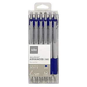 FORAY(R) Advanced Ink Retractable Ballpoint Pens, Bold Point, 1.2 mm, Silver Barrel, Blue Ink, Pack of 12