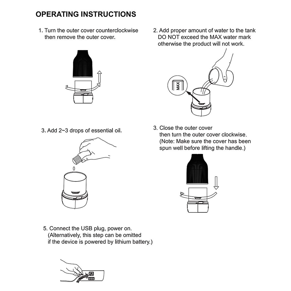 SOICARE Cordless Rechargeable Diffuser, Battery Operated Mini Portable Wireless Diffuser for Essential Oils, 80ML Small USB Essential Oil Diffuser with Warm Light (White)