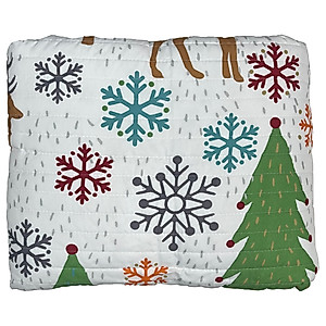 Levtex Home Merry & Bright Collecion - Tinsel Quilt Set - King/Cal King Holiday Quilt 106x92 and Two King Pillow Shams 20x36 - Folk Christmas Reindeer - Reversible