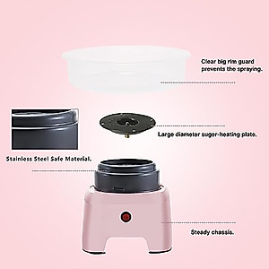 Cotton Candy Machine, Countertop Cotton Candy Maker for Kids, Pink Hard Candy Cotton Candy Maker Includes Splash-Proof Plate, Two Reusable Plastic Sticks (Color Random)