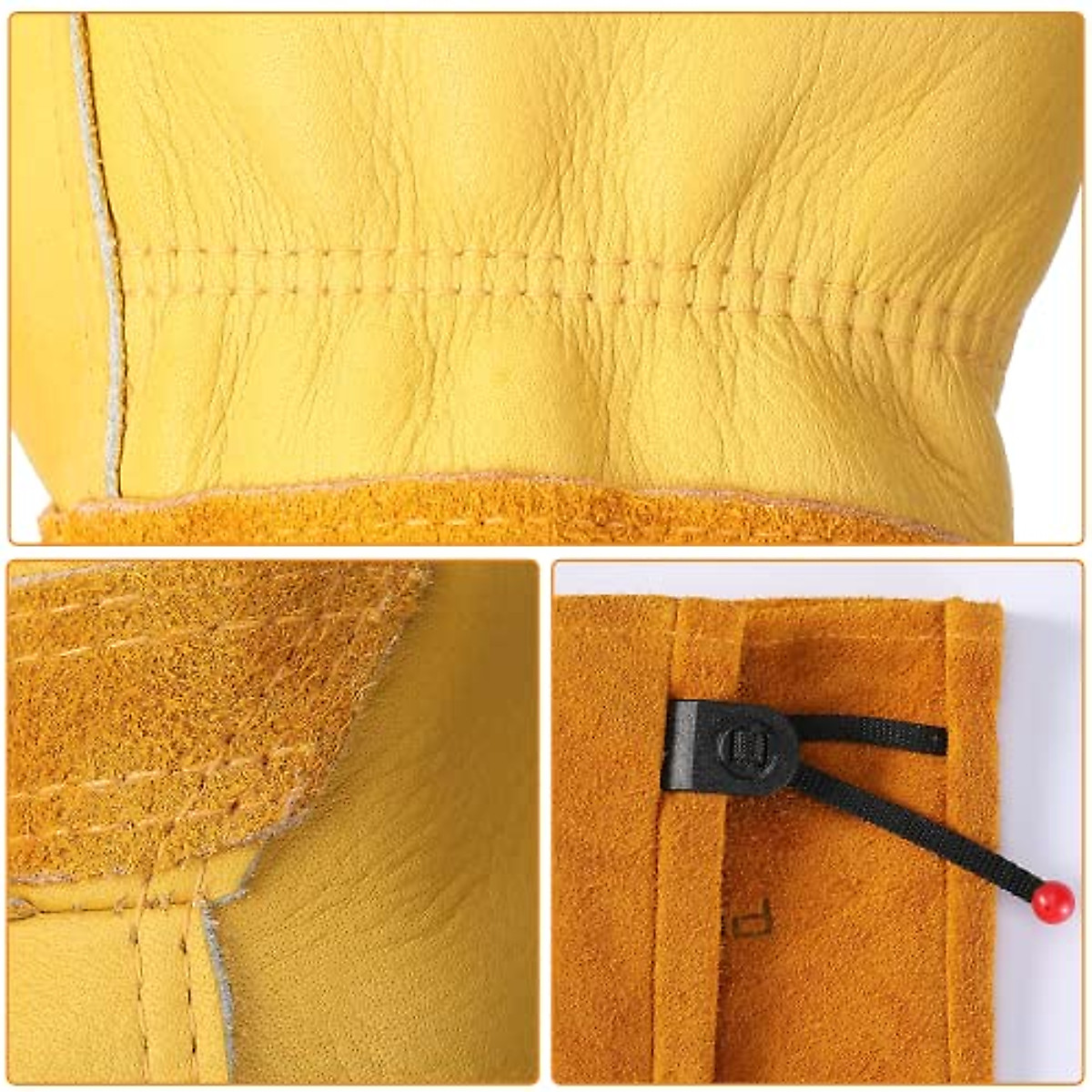 PROQUNQI Long Sleeve Gardening Gloves for Women & Men Thorn Proof Leather Rose Pruning Gloves with Adjustable Gauntlet Cuff (LARGE,YELLOW)