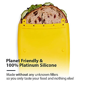 Luumi Unplastic Bag - Resuable 100% Platinum Silicone Collapsible Food Storage Bags for Lunch and Snacks - Microwave, Oven, Freezer and Dishwasher Safe (Yellow)