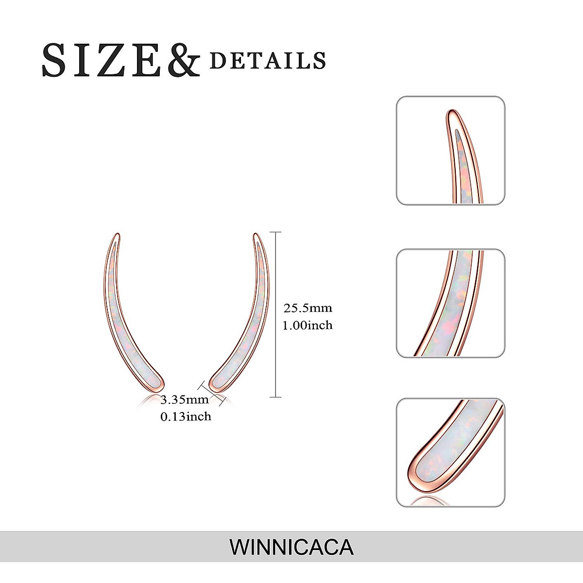 WINNICACA Ear Cuffs Hoop Climber Earrings for Women Sterling Silver Created Opal Crawler Climber Earrings Rose Gold Earrings for Women
