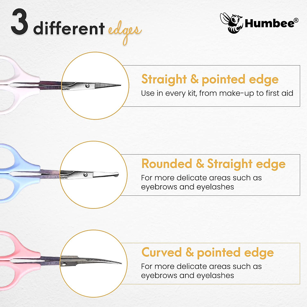 Humbee Hair Trimming Scissors Set, Grooming Scissors for Facial Hair, Nose Hair, Mustache, and Beard Grooming, Stainless Steel Eyebrow Scissors