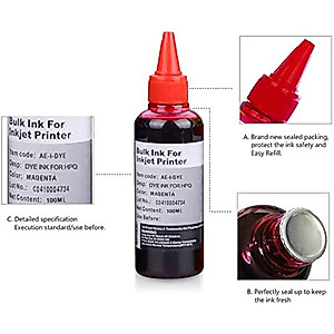 Ink Refill Kit 1005 ml for HP 950 951 932 933 60 61 952 902 901 62 63 21 22 920 940 934 564 711 970 971 94 95 96 Inkjet Printer Cartridges for Refillable Ink Cartridges with 4 Free Syringes