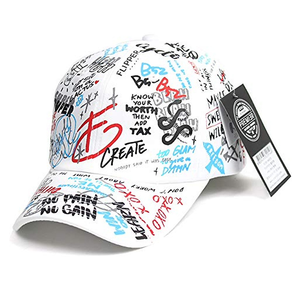 Flipper Designer Graffiti Doodle Cotton Baseball Cap for Men Women, Kpop Hat w/Curve Brim (White/Multi, Free Size)