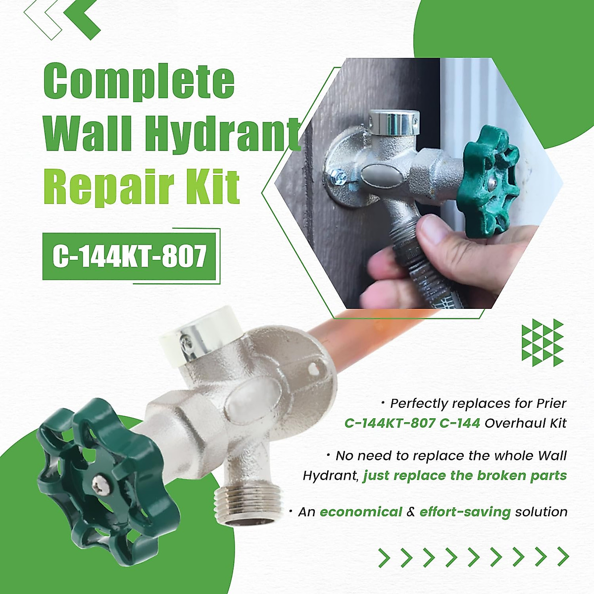 Replace for Prier C-144KT-807 Anti-Siphon Freezeless Faucet Repair Kit C-144KT-807 C-144 Series Complete Repair Kit fit for C-144/244 Series Wall Hydrant