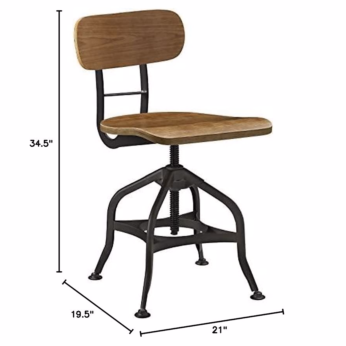 Modway Mark Rustic Modern Farmhouse Steel Metal Wood Adjustable Dining Chair in Brown