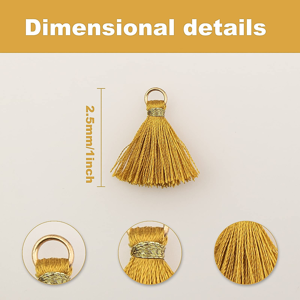 VAPKER 100Pcs 0.8Inch/2CM Mini Tassels Gold Tassel Tiny Handmade Craft Tassels with Gold Jump Ring for Earring Jewelry Necklace Making Accessories DIY