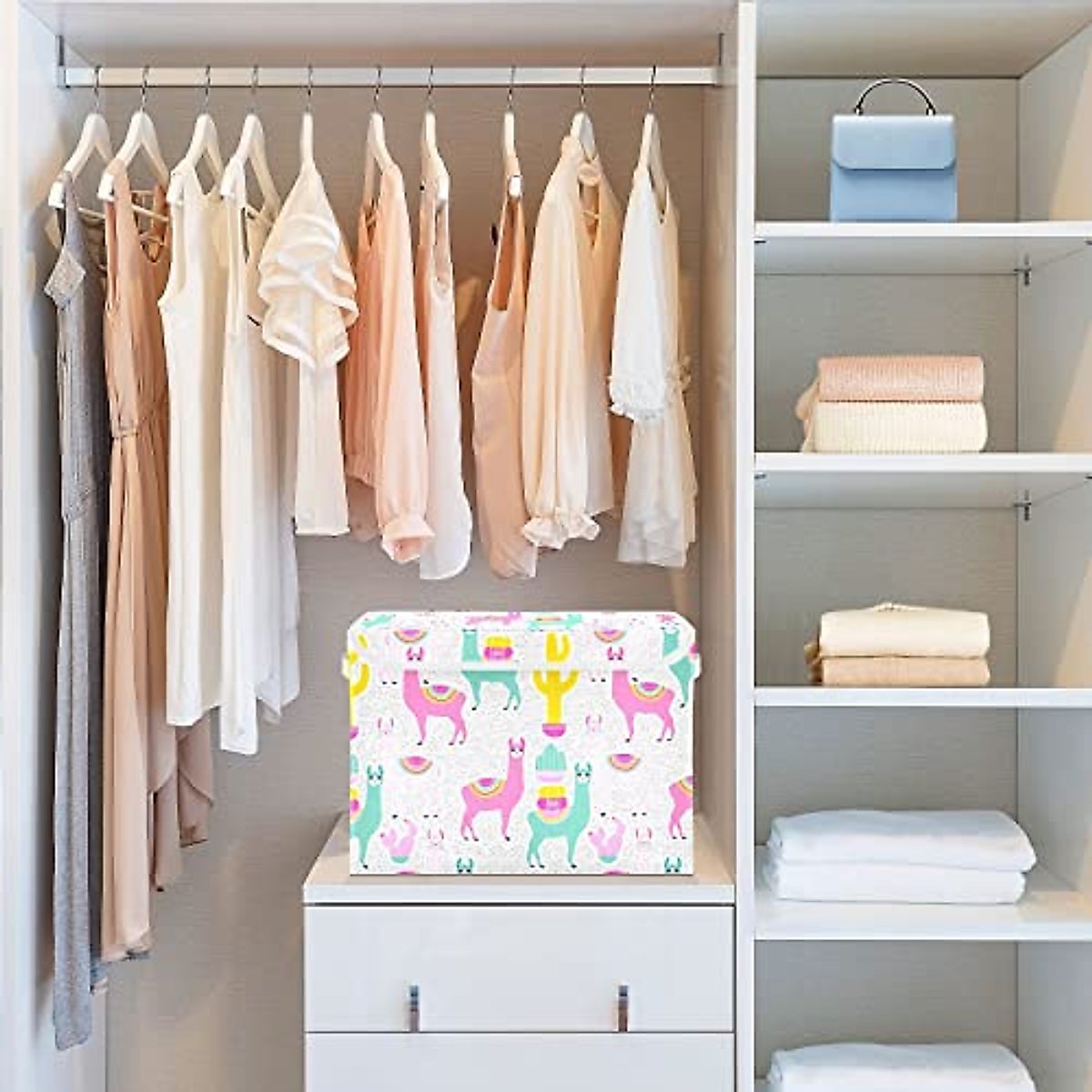CaTaKu Llama Cactus Cute Storage Bins with Lids Fabric Large Storage Container Cube Basket with Handle Decorative Storage Boxes for Organizing Clothes Shelves