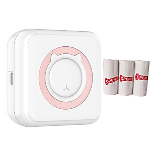 TZH C15 Inkless Mini Pocket Printer, iPhone Mobile Phone Mini Photo Portable Bluetooth Printer, Support iOSAndroid Smart Phone, with 3 Rolls of White Thermal Paper (Pink)