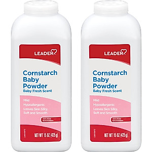 Leader Cornstarch Baby Powder, Baby Fresh Scent, 15 oz (Pack of 2)