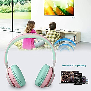 2 Packs Riwbox WT-7S Kids Headphones Wireless, Foldable Stereo Bluetooth Headset with Mic Compatible with PC/Laptop/Tablet/iPad Pink&Blue
