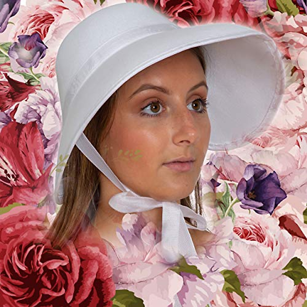 Skeleteen Vintage Old Fashioned Bonnet - White Colonial Pioneer Prairie Felt Sun Hat Costume Bonnets for Women and Children