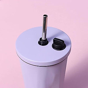 FRAGSCEN Insulated Tumbler with Lid and Straw, 20 OZ Stainless Steel Tumbler with Screw Lid, Iced Coffee Cup, Double Wall Vacuum Tumblers, Leakproof Water Bottle Travel Mug, Purple