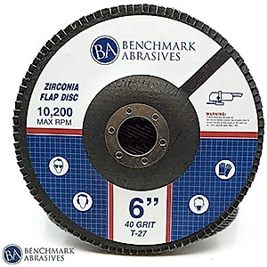 Benchmark Abrasives 6" x 7/8" Premium High-Density Jumbo Zirconia Type 27 Flap Discs for Sanding, Stock and Rust Removal, Finishing, Grinding, Deburring (10 Pack) - 40 Grit