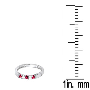Dazzlingrock Collection 14K Round Ruby And White Diamond 5 Stone Ladies Anniversary Wedding Band Ring, White Gold, Size 7