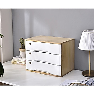 Desktop Storage Box with Drawers - Desktop File Cabinet, with Lockable Drawers Desktop Drawer Cabinet, Wooden Desktop Storage Box, Office Supplies Flat File Cabinet, A4/Receipt File Organizer (Color