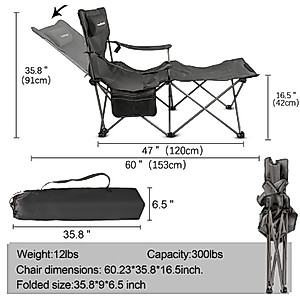 apollo walker Folding Camping Chairs Reclining Beach Chairs for Adults Portable Sun Chairs Outdoor Lounger with Carry Bag,for Fishing,Camp,Picnics
