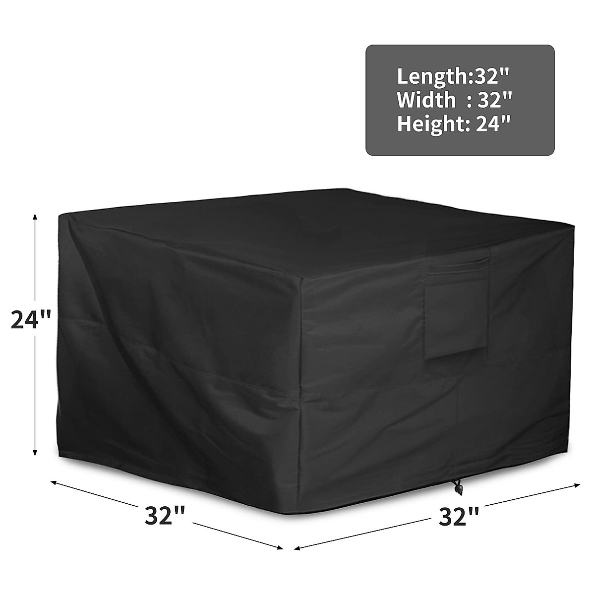 ALSTER Fire Pit Cover, Fits for 30-32 inch, Heavy duty and Waterproof Windproof Covers, 32" L x 32" W x 24" H, Black