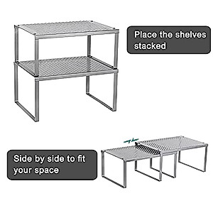 MOOACE Set of 4 Expandable Stackable Kitchen Counter Shelves Organizer, Metal