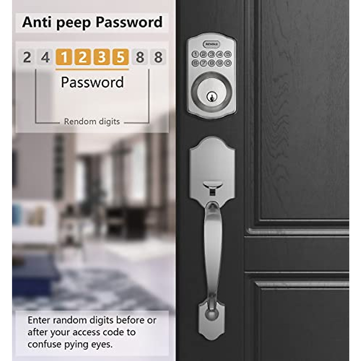 Revolo Electronic Keypad Deadbolt, Keyless Entry Door Lock, Keyed Entry, Auto Lock, Door Lock with Handle, Front Door Handle Sets, Anti-Peeking Password