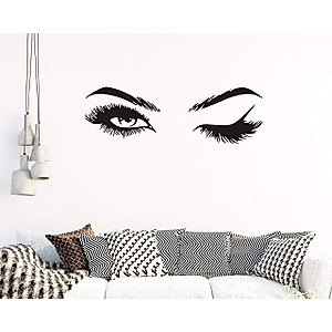 Fashionista Girl Wink Wall Decal with Beautiful Charming Eyelashes, Easy Peel and Stick Woman Mural Vinyl Art Decor for Living Room Bedroom(Y38) (Big)