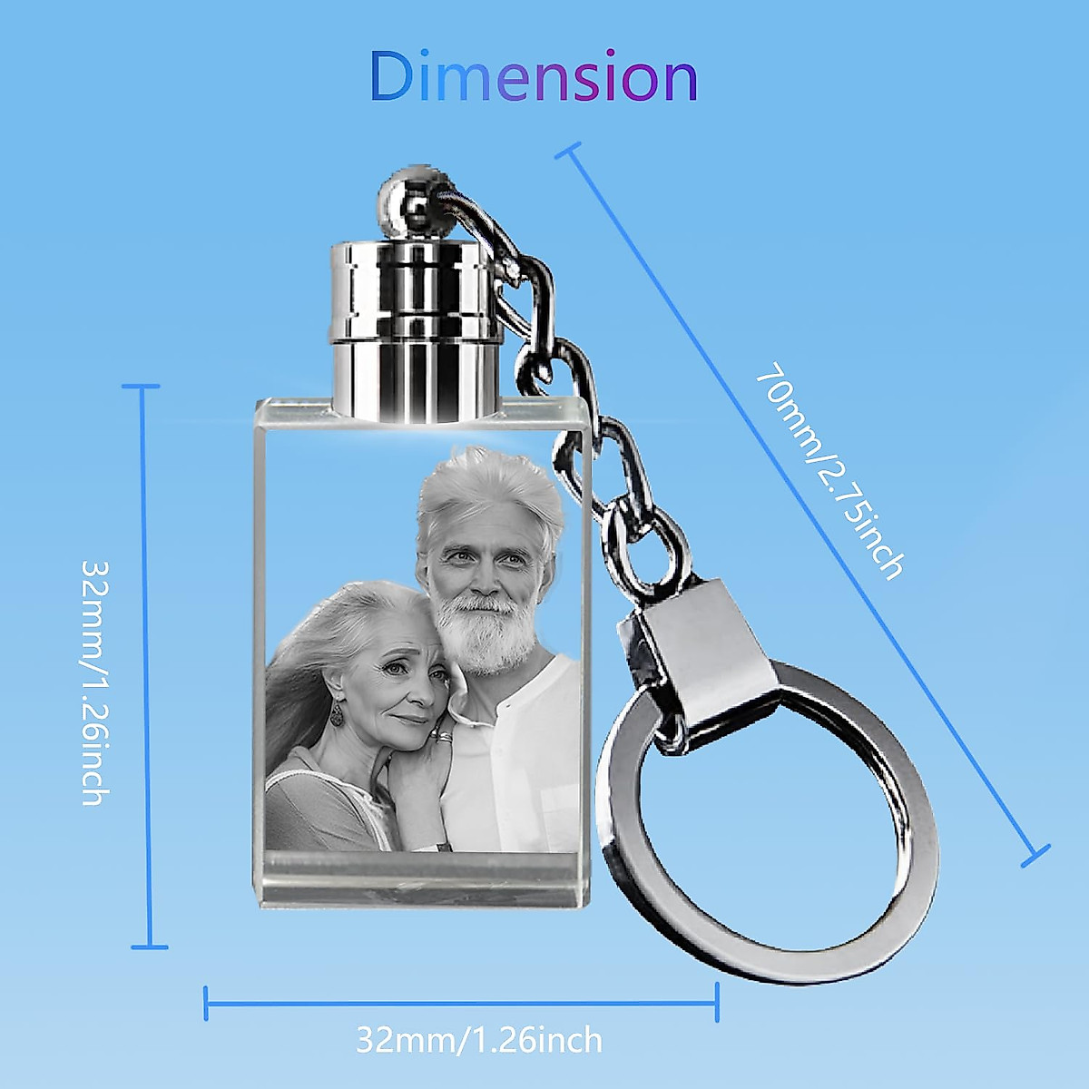 HAN'S LASER Personalized Keychains with LED Light, Mini Rectangle, Crystal Keychain with Your Own Photo, Great Memorial Gifts
