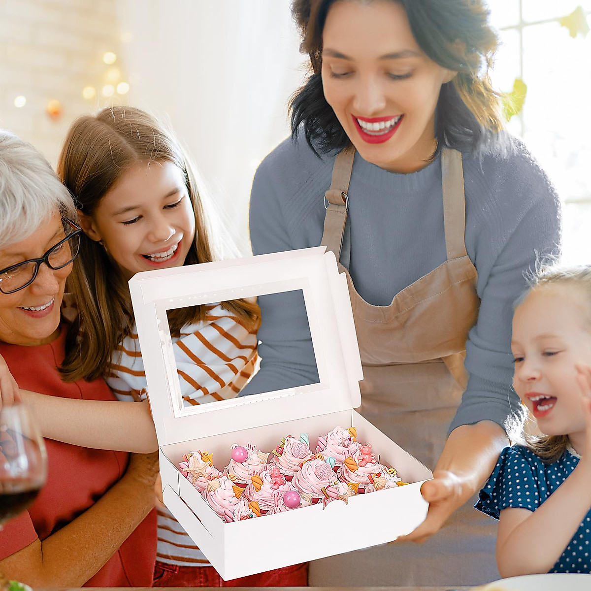 Moretoes 30pcs Cupcake Boxes Bulk White Cupcake Containers with Windows 30 Pcs 12 Count Cardboard Inserts to Fit Muffins Cupcake Carrier for Cookies