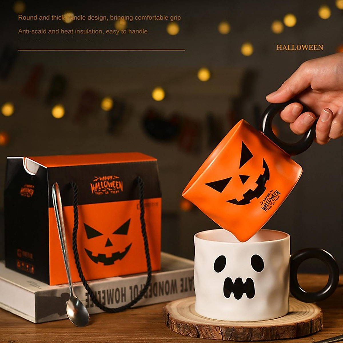 SOURCEBEAT 1Pc Halloween Cartoon Mug Ghost Elf Ceramic Cup Mug Water Cup Coffee Cup Milk Juice Cup Halloween Gifts Mugs white