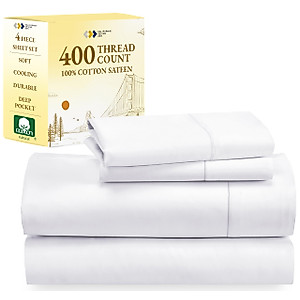 California Design Den King Size Sheets Set, Good Housekeeping Award Winner, 400 Thread Count 100% Cotton Sateen Deep Pocket King Sheet Set, 4-Pc King Sheets, Softer than Egyptian Cotton Sheets (White)