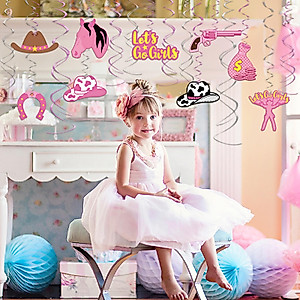 LETRAN 44 Pcs Western Cowgirl Party Decorations Lets Go Girls Hanging Decorations Hot Pink Cowgirl Party Hanging Swirl Supplies for Women Girls Birthday Disco Bachelorette Party Decor