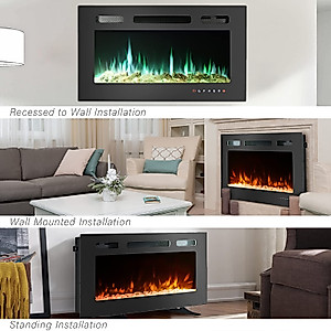 30 Inch Freestanding Electric Fireplace Inserts, Quiet Wall Mounted Fireplace, Led Fireplace for Living Room, Recessed Electric Fireplace, Linear Fireplace, Logs & Crystal, 750/1500W