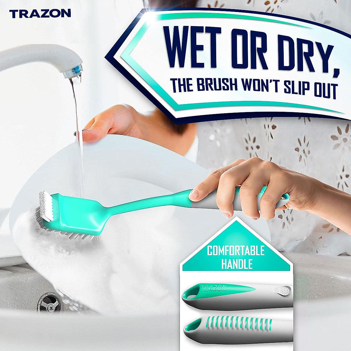 Dish Brush Set of 4 with Bottle Water Brush, Dish Scrub Brush, Scrubber Brush and Straw Brush - Kitchen Scrub Brushes Ergonomic Non Slip Long Handle for Cleaning Cleaner Wash Dish Sink Dishes Cup Pot