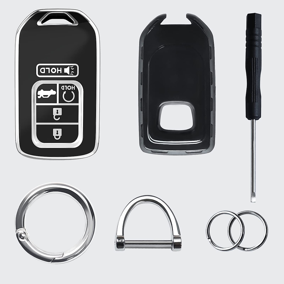 Key Fob Cover Case with Bling Keychain for Honda Accord, Key Cover Compatible with Honda Civic CRV Pilot Passport HRV Fit 2018 2020 2021, Key Fob Case for Honda Accessories