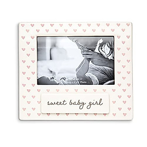 DEMDACO Sweet Baby Girl Pink Holds 4 x 6 Inch Photo Ceramic Wall or Tabletop Frame