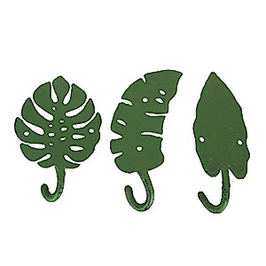 Zeckos Set of 3 Cast Iron Green Tropical Leaf Decorative Wall Hooks - Functional and Stylish - 6 Inches High - Beach Elegance - Perfect for Towels, Coats, and More