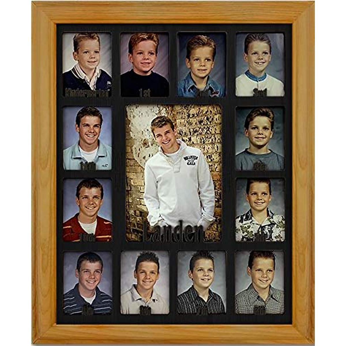 Northland School-Years Picture Frame Personalized - Holds Twelve 2.5" x 3.5" School Photos and 5" x 7" Graduation Picture, Oak Frame, Black Insert, Customizable with any name