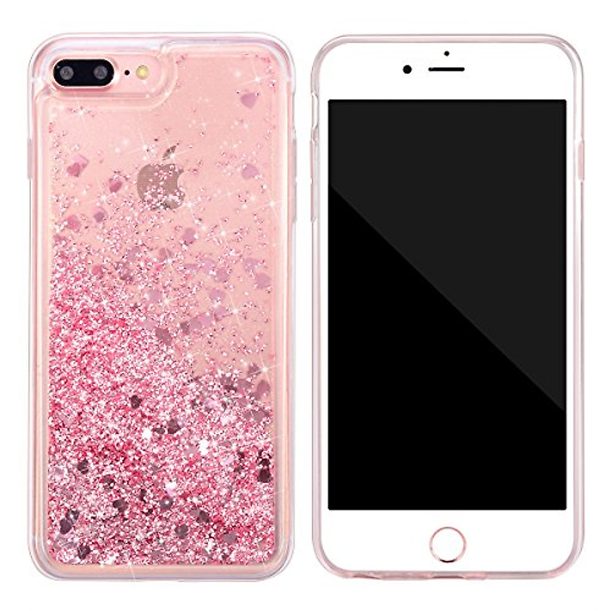 iPhone 7 Plus Case, iPhone 8 Plus Case, WORLDMOM Double Layer Design Bling Flowing Liquid Floating Sparkle Colorful Glitter Waterfall TPU Protective Phone Case for Apple iPhone 7 Plus,Rose Gold