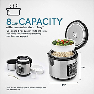 8 Cup Digital Cool-Touch Rice Cooker and Food Steamer, Stainless, ARC-914SBD (Renewed)