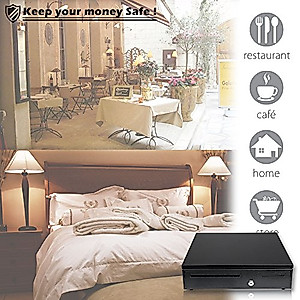 PARTYSAVING 16" Black Open Cash Register Drawer for Point of Sale (POS) System, 6 Bills and 4 Movable Coin Trays with Key Lock, Heavy Duty, APL1304