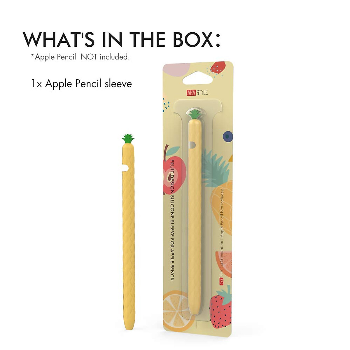 AhaStyle iPencil Case Sleeve Cute Fruit Design Silicone Soft Protective Cover Accessories Compatible with Apple Pencil 1st Generation (Yellow)