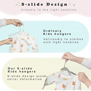 BAGAIL Kids Plastic Hangers S-Slide 50 Pack 12.6" Non-Slip Hangers 360° Swivel Hook Protect Collar Space Saving for Children Infant/Toddler Pants Coat-Light Grey