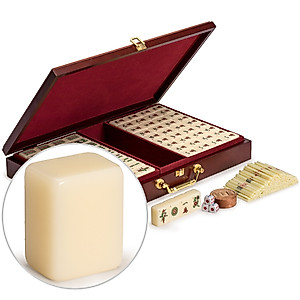 Yellow Mountain Imports Chinese Mahjong Game Set, The Classic - with 148 Medium Size Tiles and Vintage Rosewood Veneer Case (for Chinese Style Game Play)