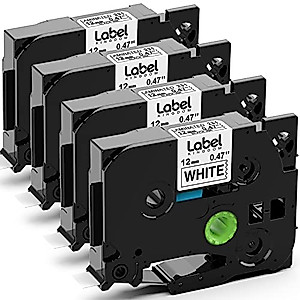 4 Pack Label Maker Tape Compatible Brother Label Maker Tape TZe-231 TZe231 12mm 0.47 Inch Laminated White Tape for Brother P-Touch PT-1290 PT-D210 PT-H100 PTD220 PTD600 Labeler, Black on White
