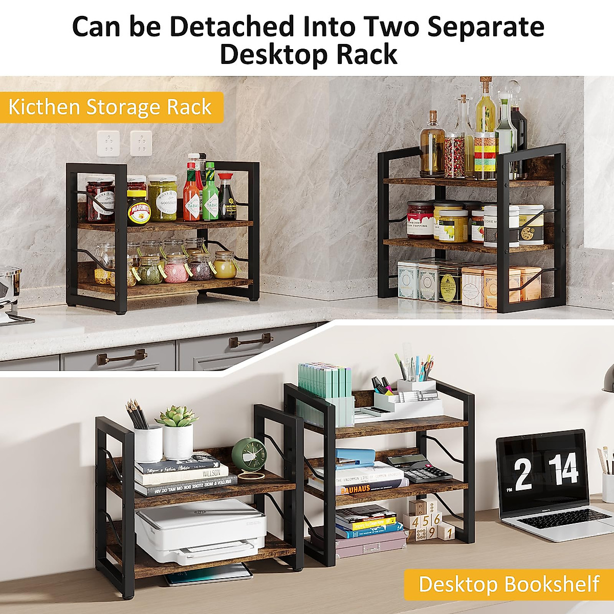 Hosfais Small Bookshelf with Drawer: 4-Tier Wood Book Shelf Industrial Narrow Bookcase Storage Organizer Metal Stackable Shelves for Desktop Bedroom Living Room Home Office (Rustic Brown)