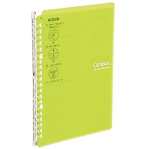 Kokuyo Campus Smart Ring Binder, B5 Yellow Green Binder Notebook Up to 25 Sheets 26 Holes Slim Binder Folder with 10 Extra Campus Sarasara Loose-Leaf Paper for Work & Study, Japan Import (RU-SP700YG)